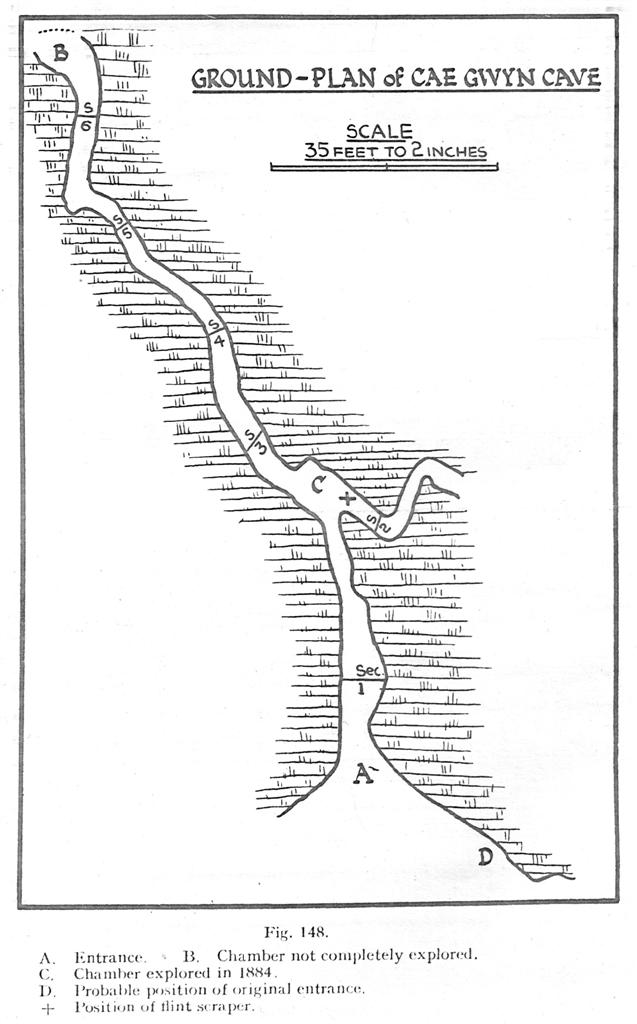 Original entrance (A) and entrance (B) discovered when sinking a 20ft shaft